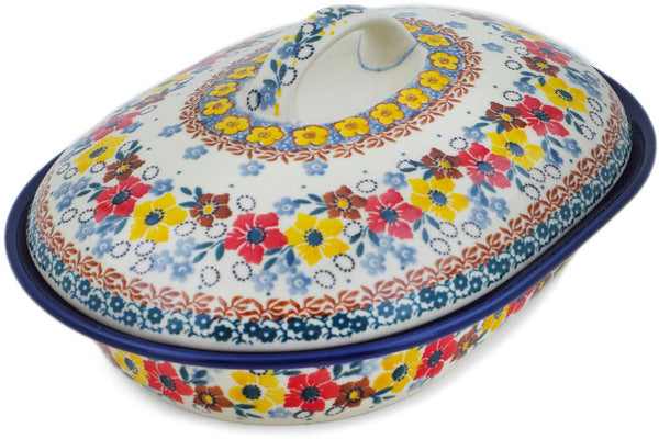 Polish Pottery 10" Baker with Cover Pretty In Bloom UNIKAT ...
