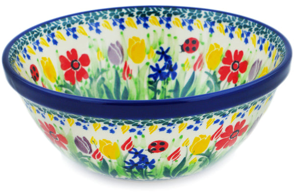 Polish Pottery 6" Bowl Lady Bug Tulips UNIKAT – CeramikaArtystyczna